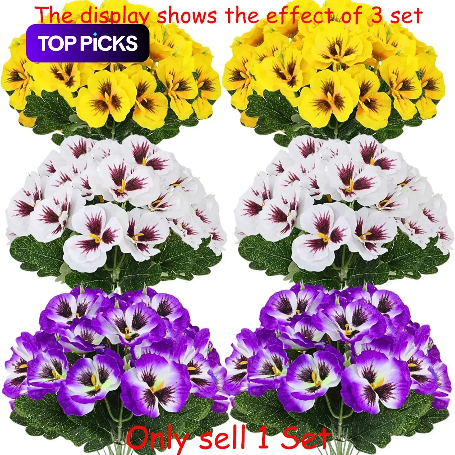 12 Bundles Artificial Pansy Flowers, Faux Pansy Plants for Garden ...