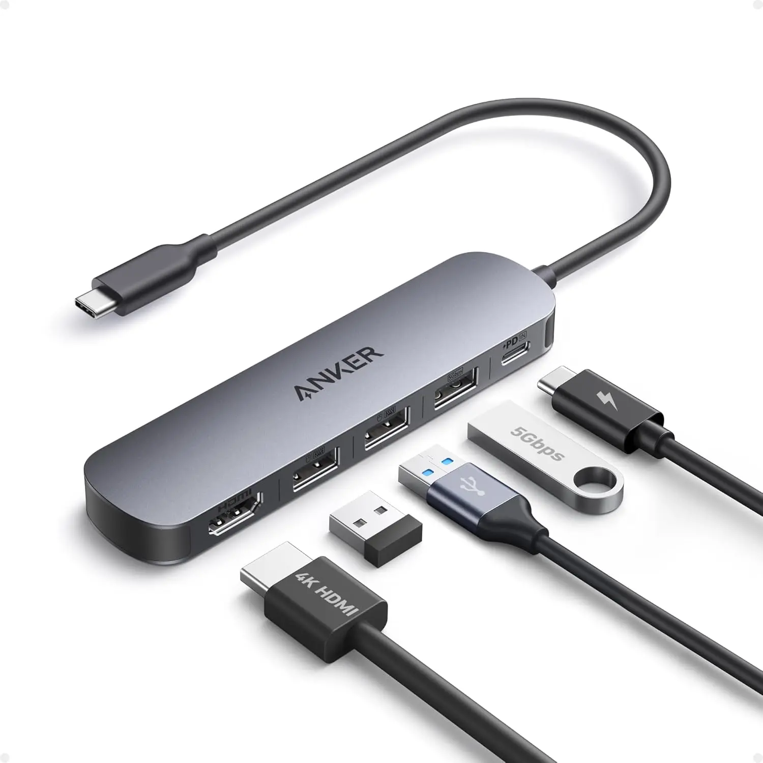 Anker USB C Hub, 5-In-1 USB Hub for Laptops, 4K HDMI Multiport Adapter ...